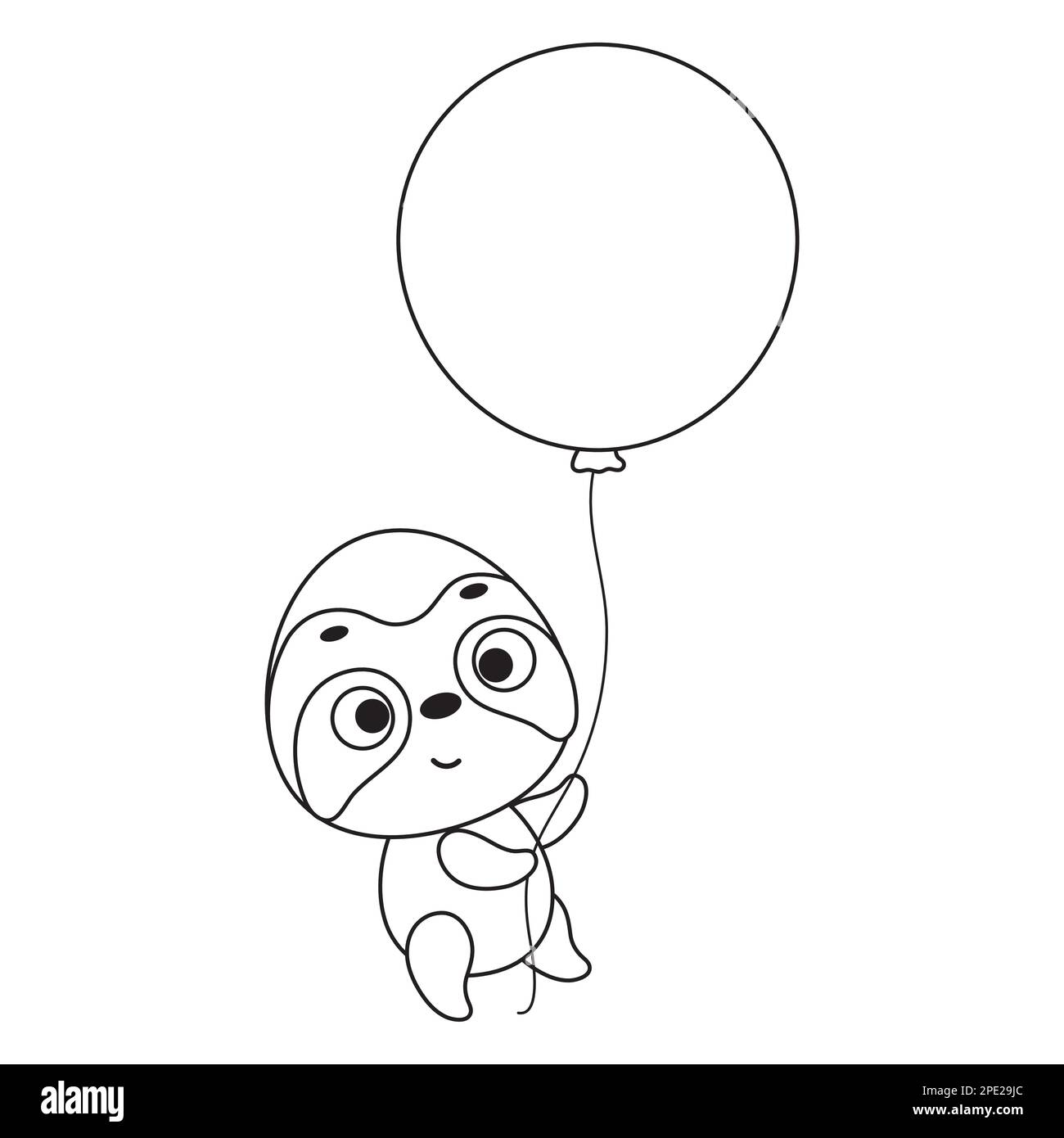 Coloring page cute little sloth flies on balloon. Coloring book for ...