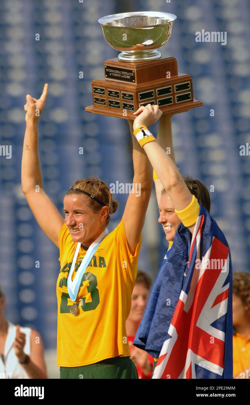 Australia's Sarah Forbes (23) and Sascha Newmarch raise the trophy ...