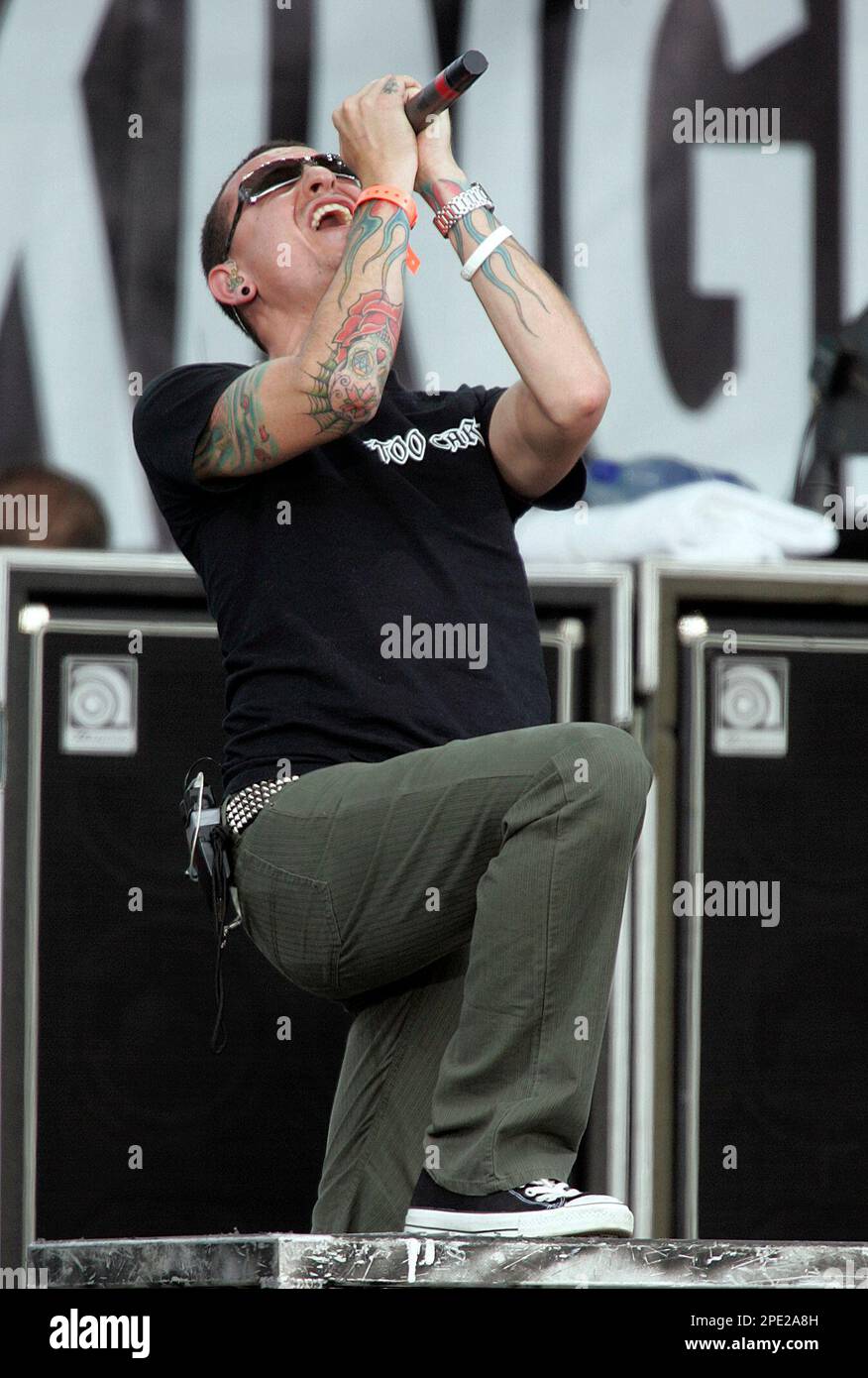 Linkin Park's lead singer Chester Bennington peforms during the Live 8 ...