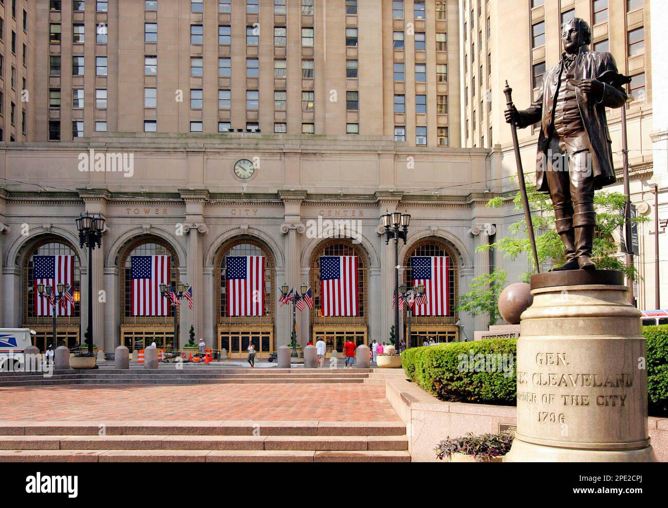 A statue of Moses Cleaveland guards a corner of Cleveland's Public ...
