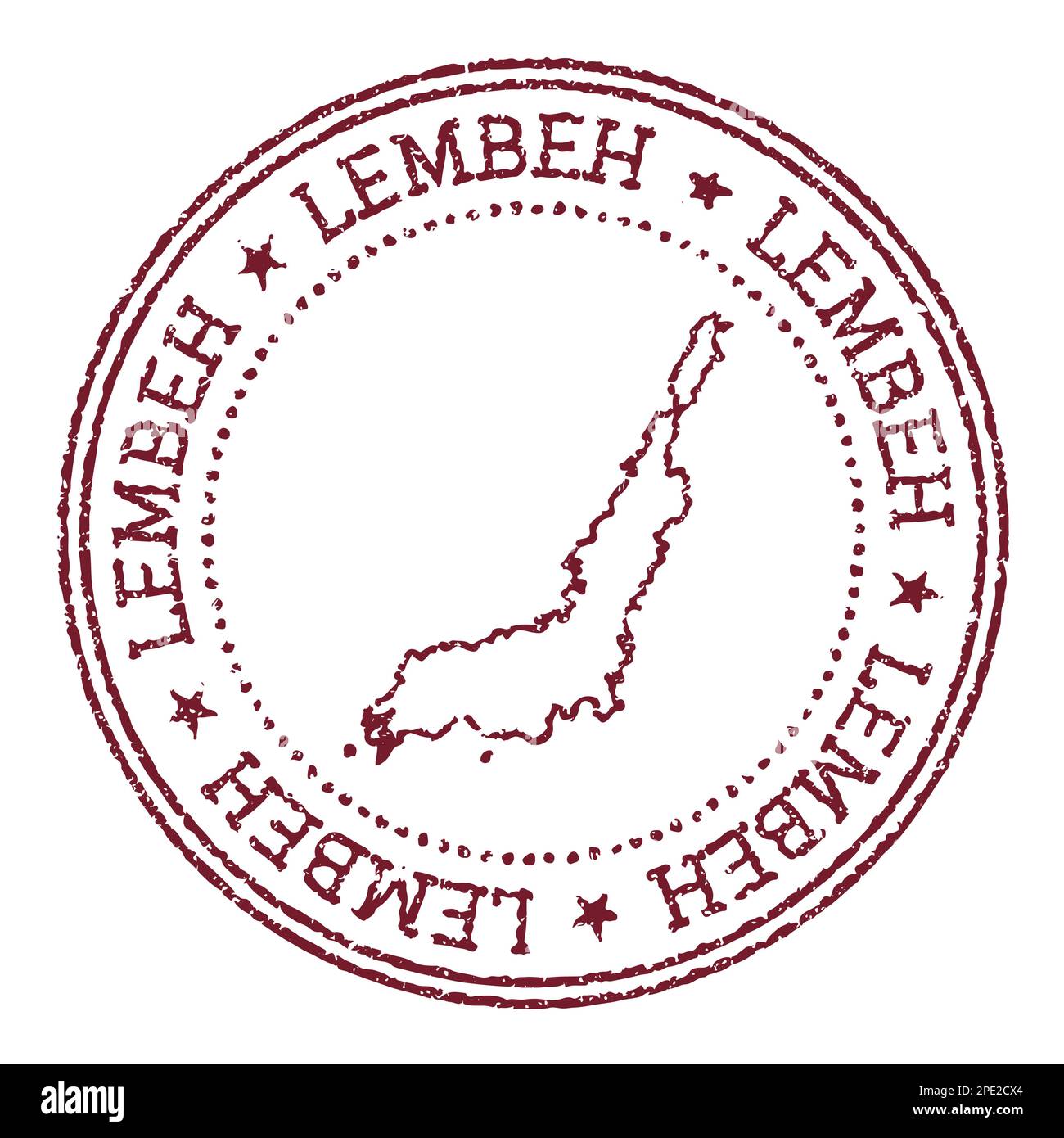 Lembeh round rubber stamp with island map. Vintage red passport stamp ...