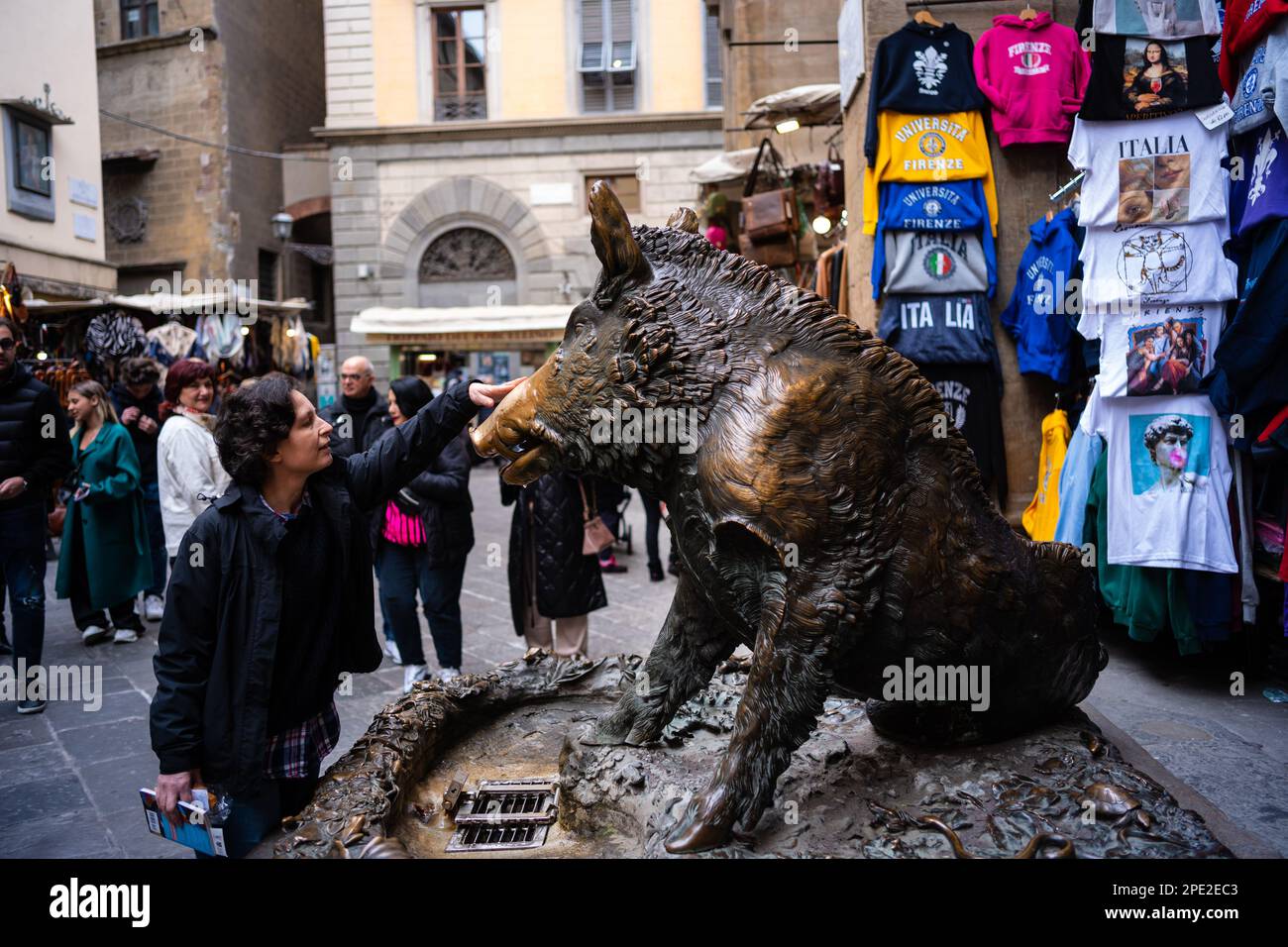 Il Porcellino a bronze fountain of a wild boar in Florence with a snout ...