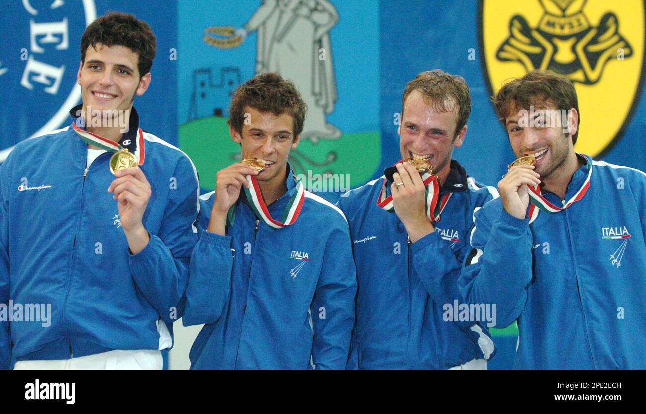 Italy's fencing team members, from left to right, Andrea Cassara ...
