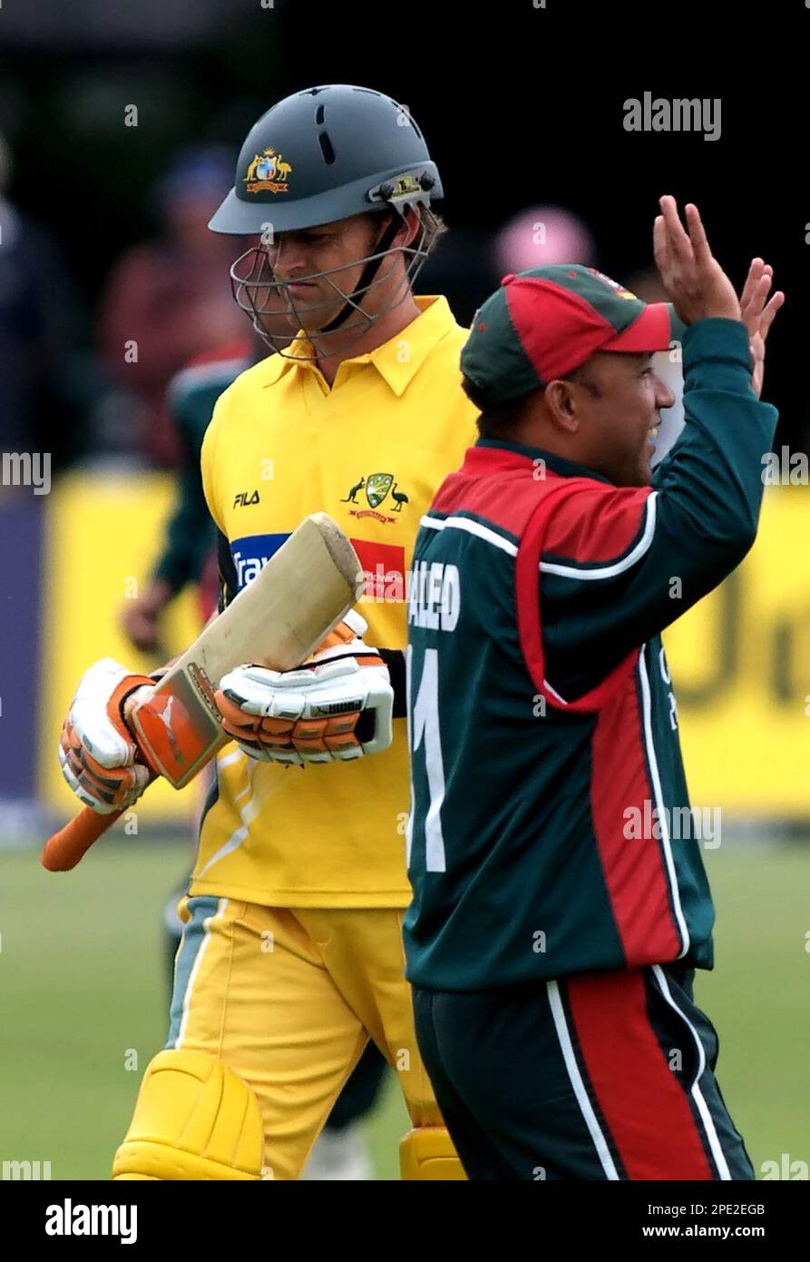 Bangladesh's captain Khaled Mahmud,right, celebrates his team's ...