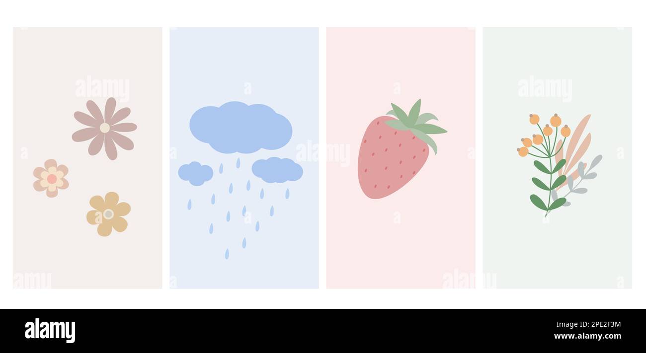 Cute simple cartoon backgrounds set vector illustration with floral ...