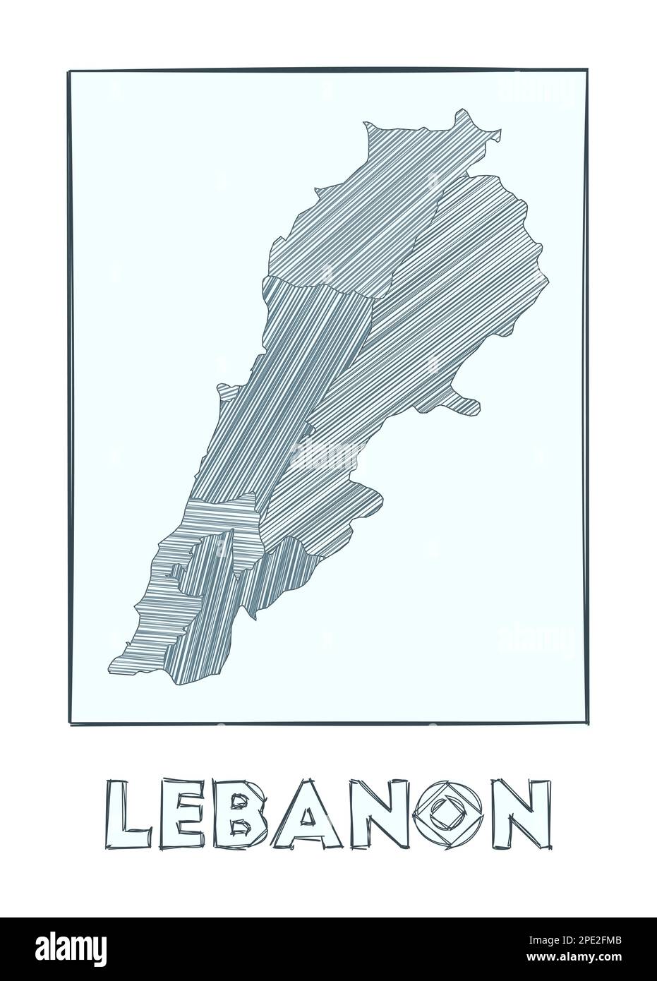 Sketch map of Lebanon. Grayscale hand-drawn map of the country. Filled ...