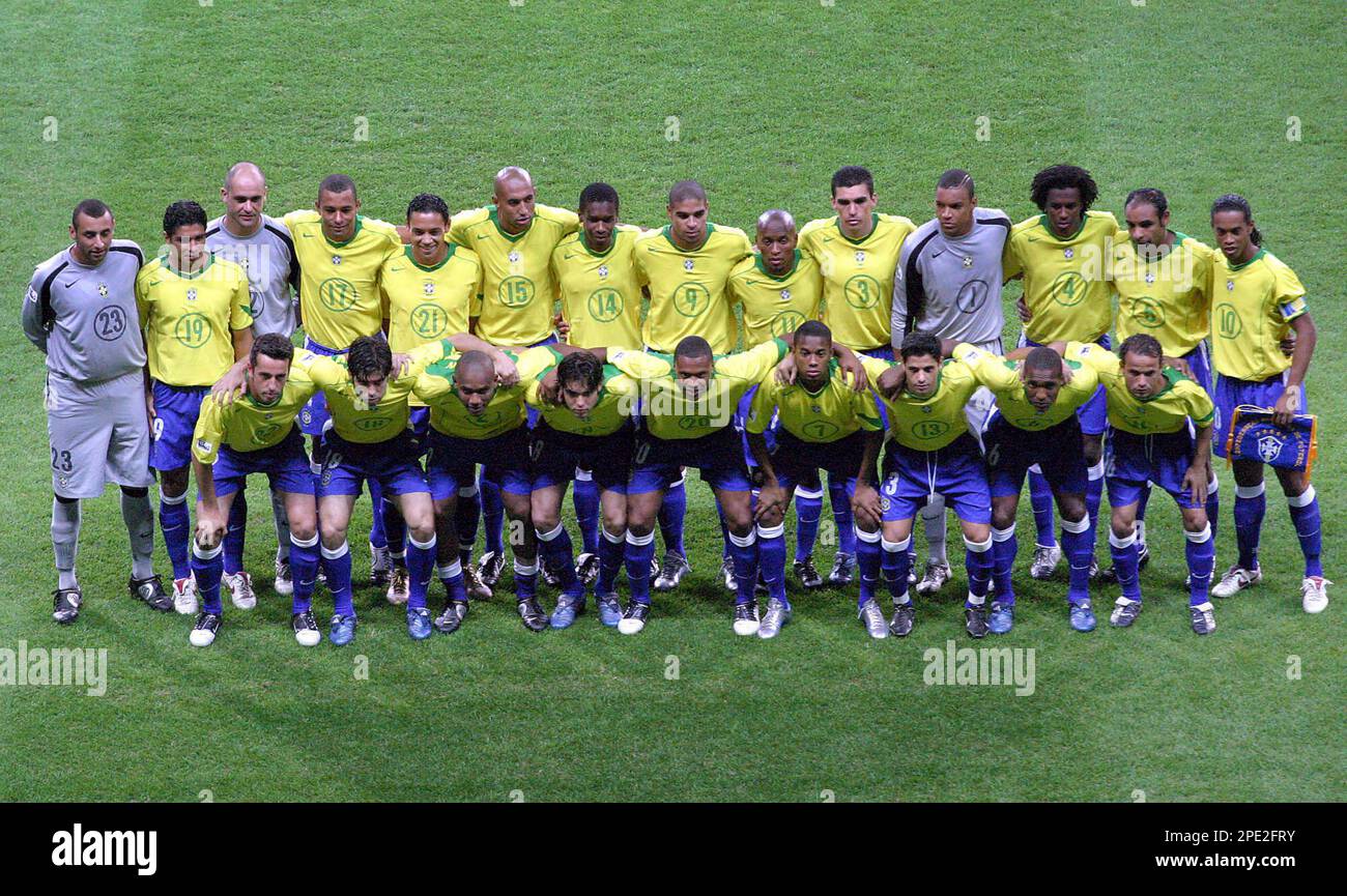 Brazil's national soccer squad poses for a team photograph after they ...