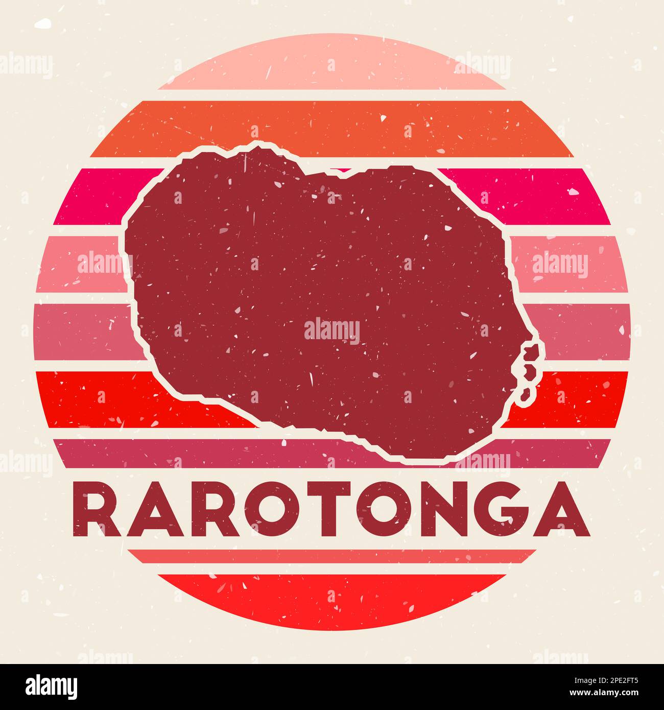 Rarotonga logo. Sign with the map of the island and colored stripes ...