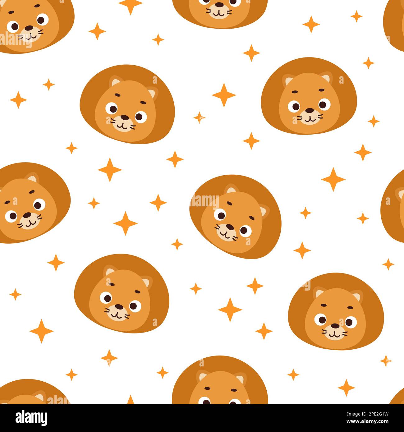 Cute little lion head seamless childish pattern. Funny cartoon animal ...