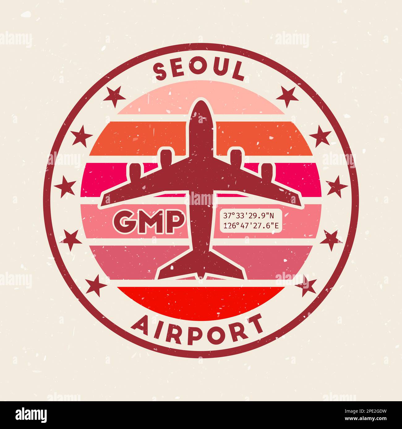 Seoul airport insignia. Round badge with vintage stripes, airplane ...