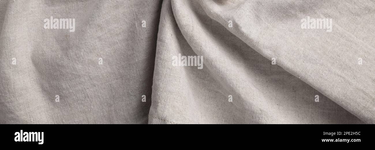 Natural linen fabric texture banner. Flaxen textile background, top ...