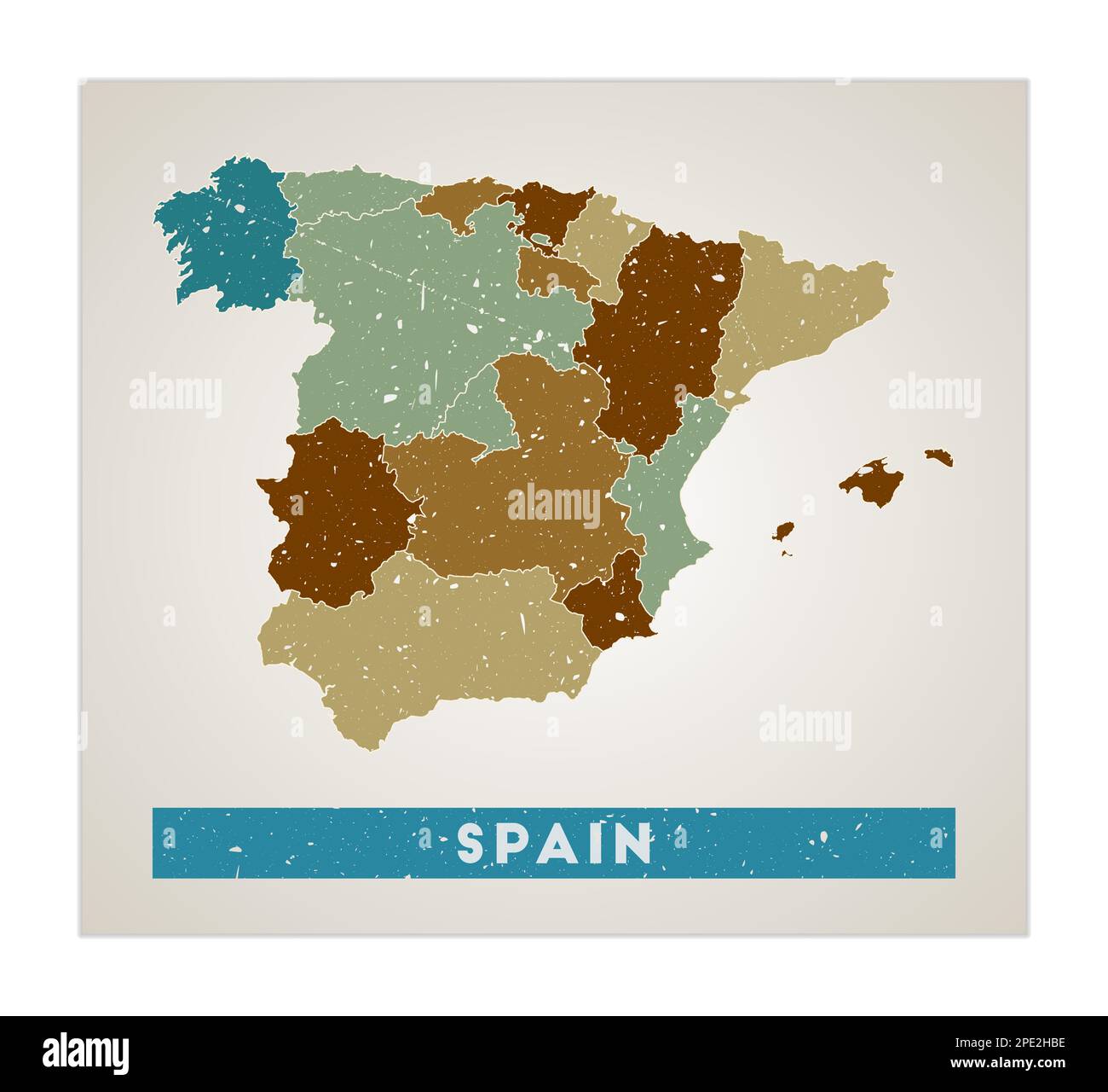 Spain map. Country poster with regions. Old grunge texture. Shape of ...