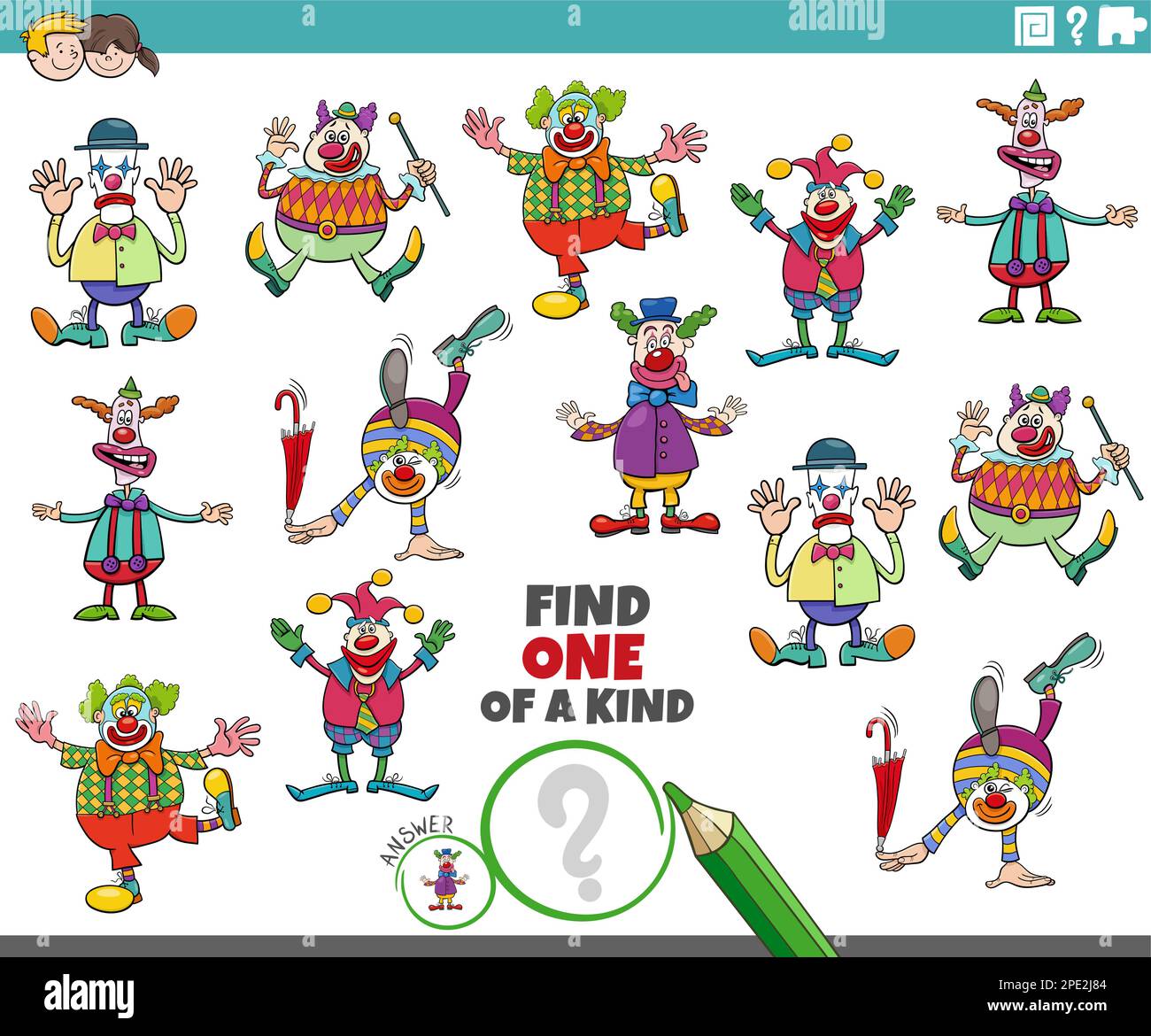 Cartoon illustration of find one of a kind picture educational game ...