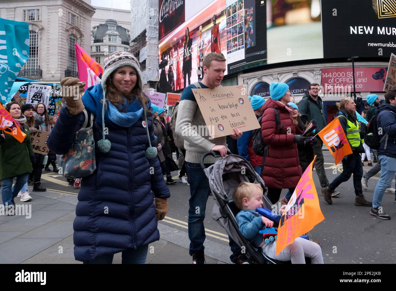 London, UK. 15th March 2023. Striking workers including teachers ...