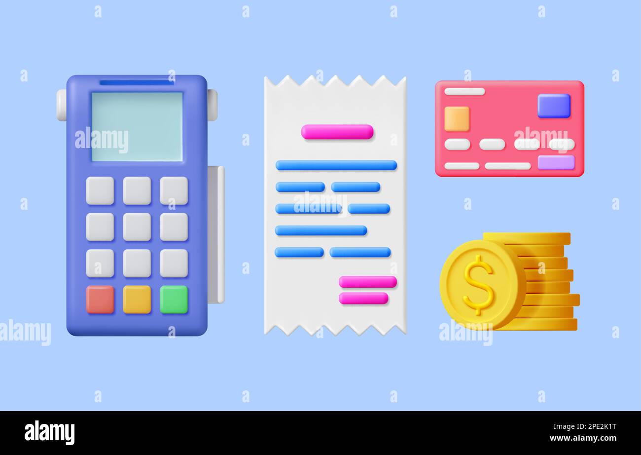 3d payment icons set render terminal with card hi-res stock photography ...