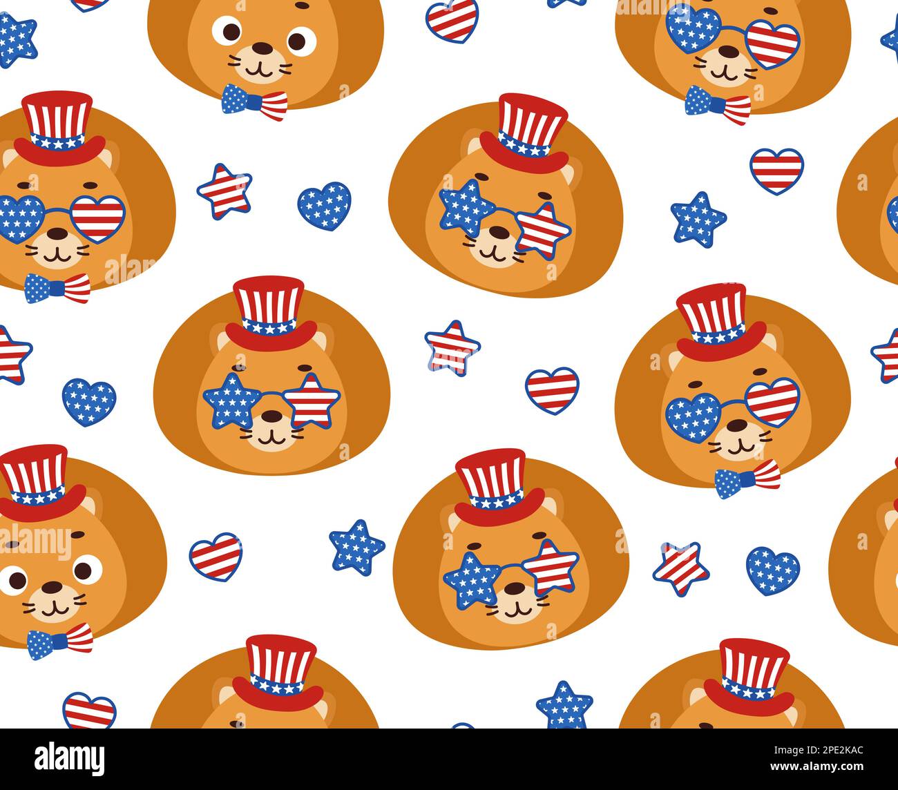 Cute little lion head in USA patriotic hat seamless childish pattern ...
