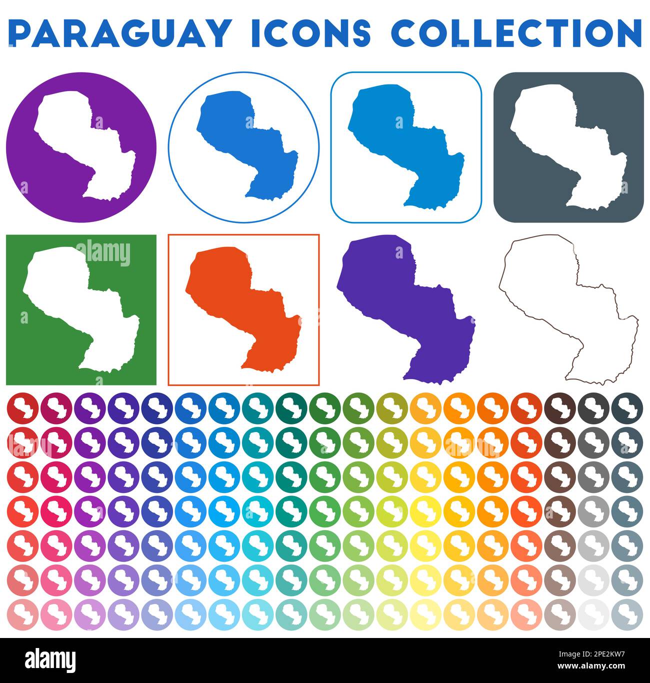 Paraguay icons collection. Bright colorful trendy map icons. Modern Paraguay badge with country ...