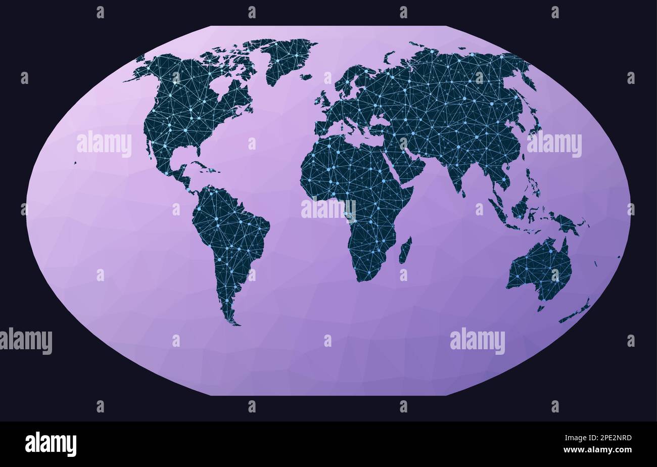 World Map With Nodes Winkel Tripel Projection World Network Map Wired Globe In Winkel 3