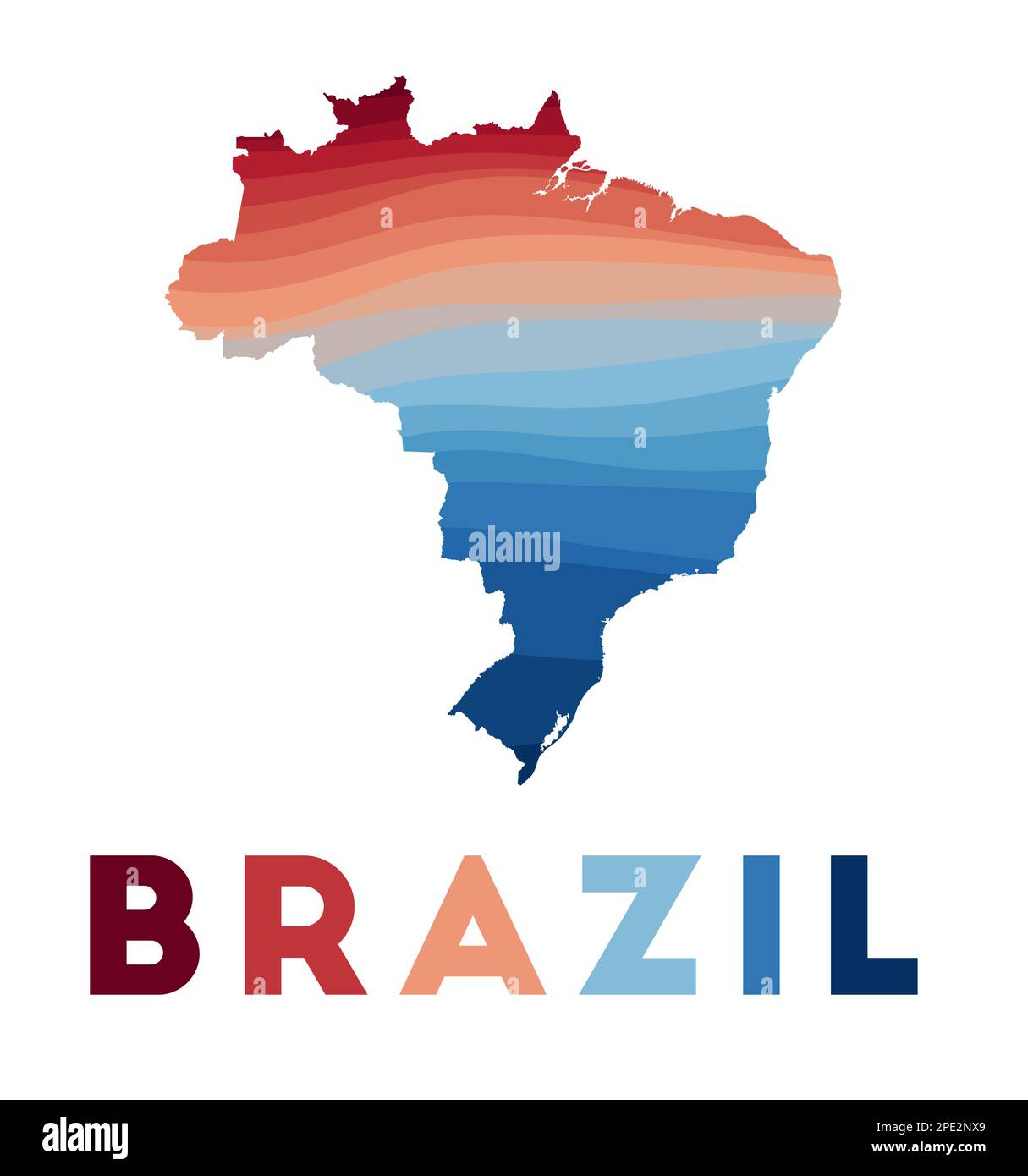 Brazil map. Map of the country with beautiful geometric waves in red ...