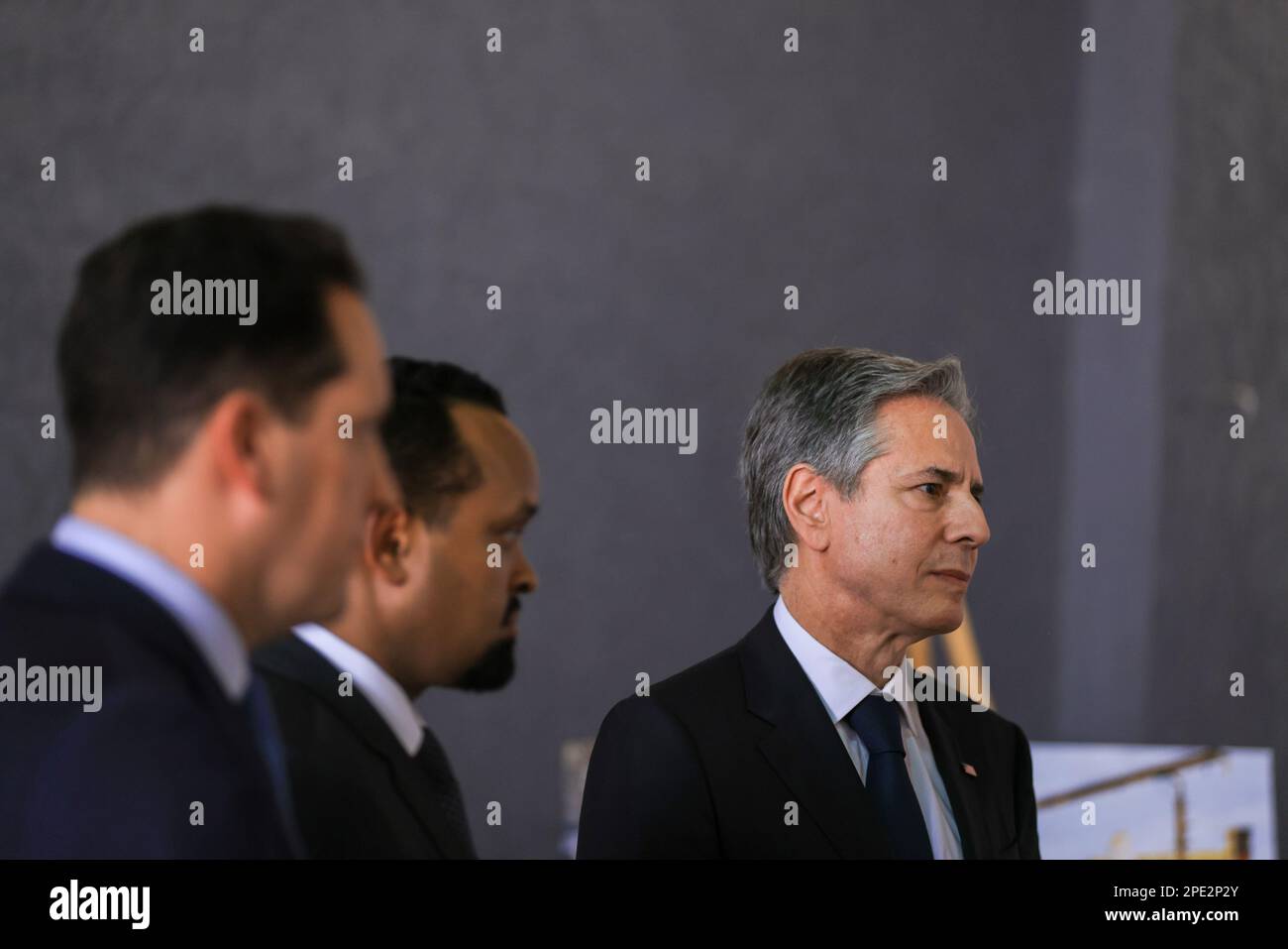 U.S. Secretary of State Antony Blinken, right visits a U.N. Logistics ...