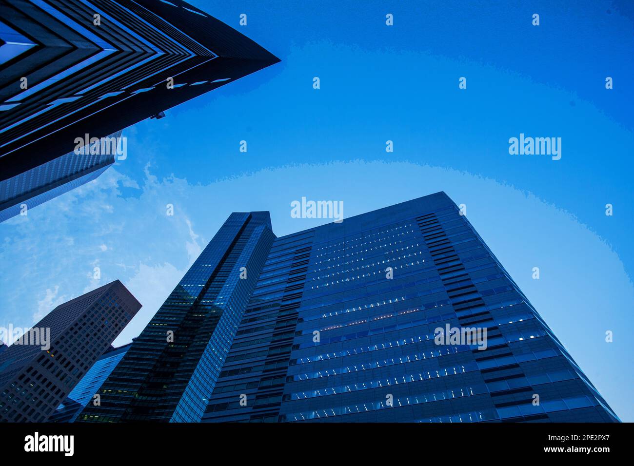 Skyscrapers in downtown of Tokyo. Low angle view. Toned image. District ...