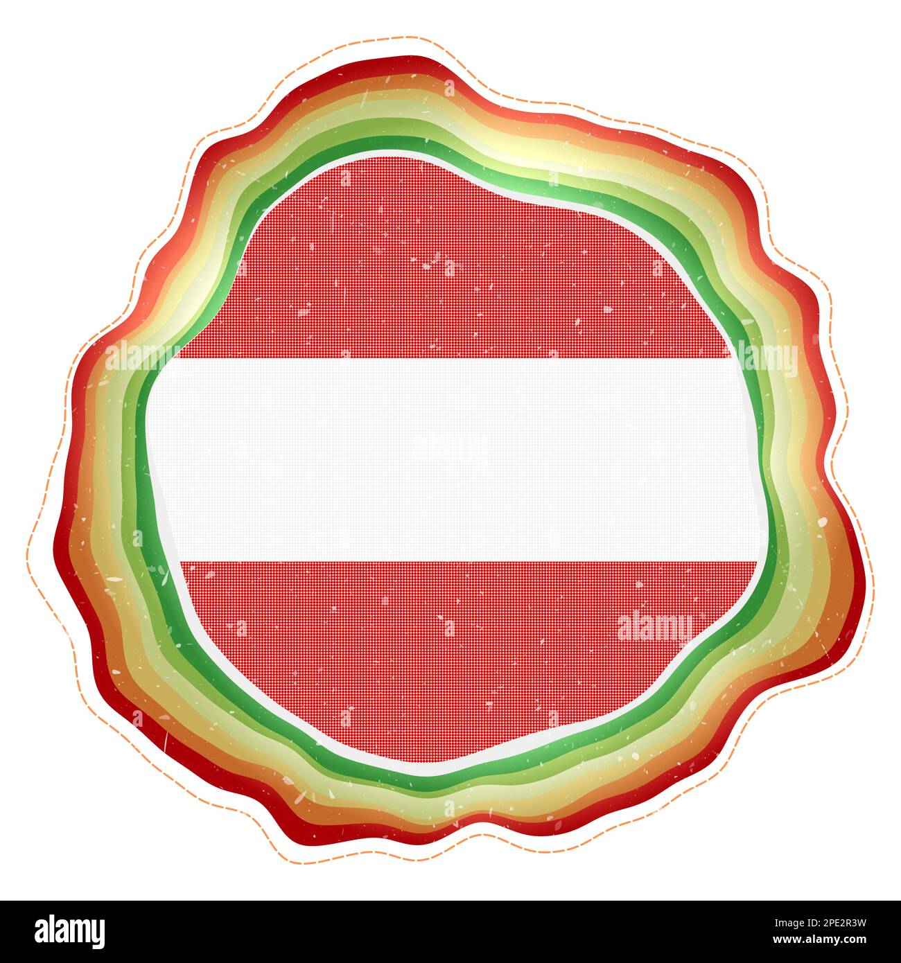 Austria flag in frame. Badge of the country. Layered circular sign around Austria flag. Charming ...