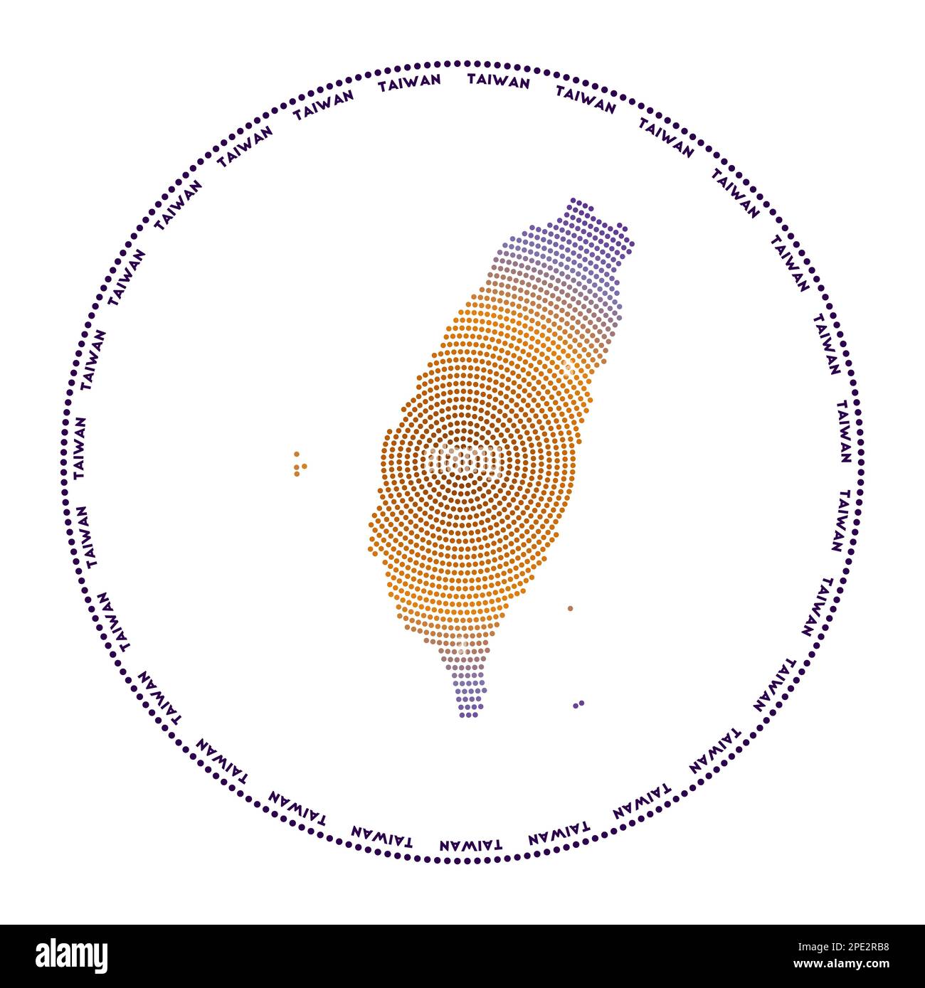 Taiwan round logo. Digital style shape of Taiwan in dotted circle with ...