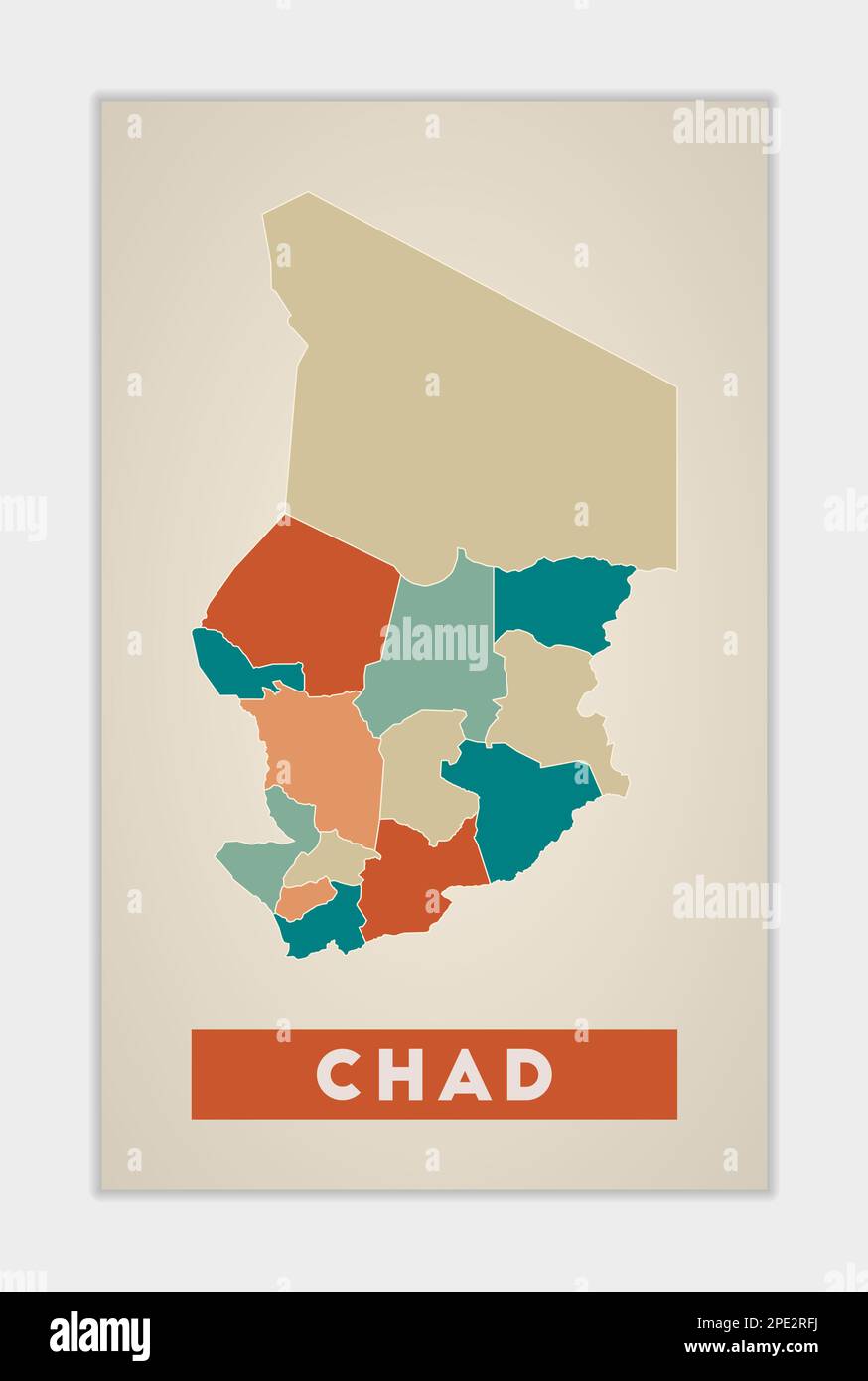 Chad poster. Map of the country with colorful regions. Shape of Chad ...