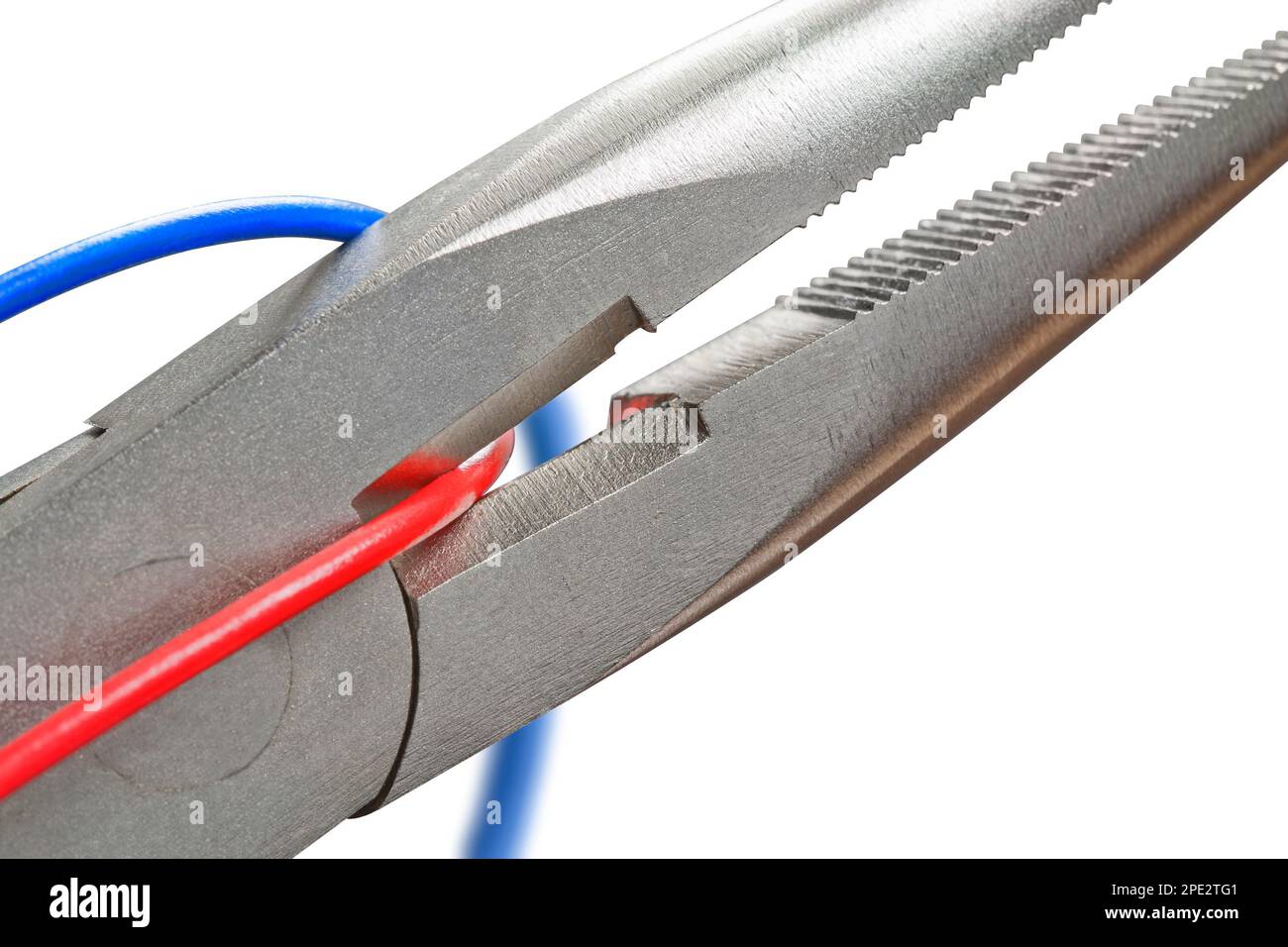 Cutting red or blue wire by wire cutters. Safety precautions or ...
