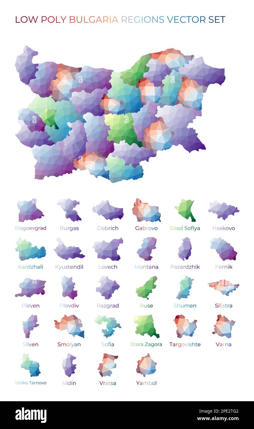 Bulgarian low poly regions. Polygonal map of Bulgaria with regions ...
