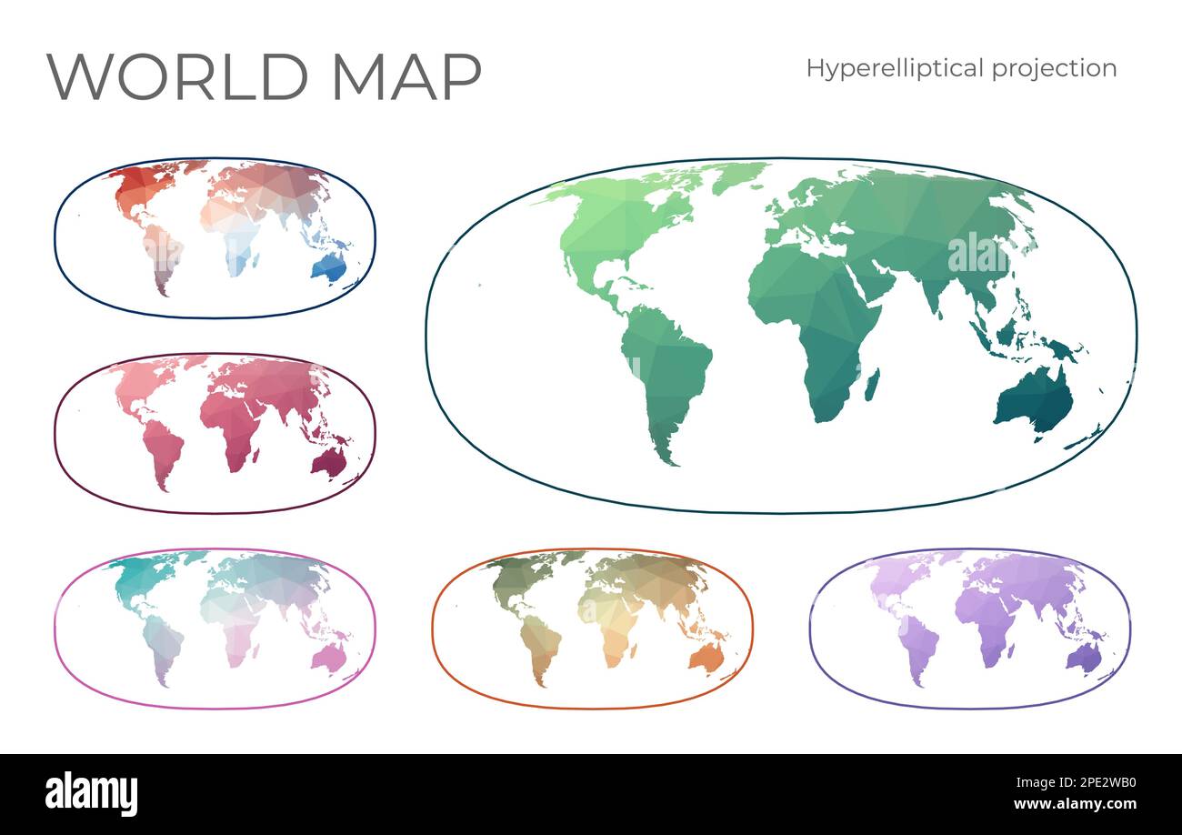 Low Poly World Map Set. Waldo R. Tobler's hyperelliptical projection ...