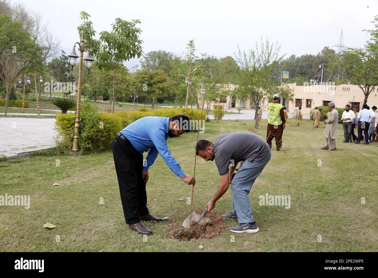 Islamabad, Pakistan. 15th Mar, 2023. People plant trees during a spring ...