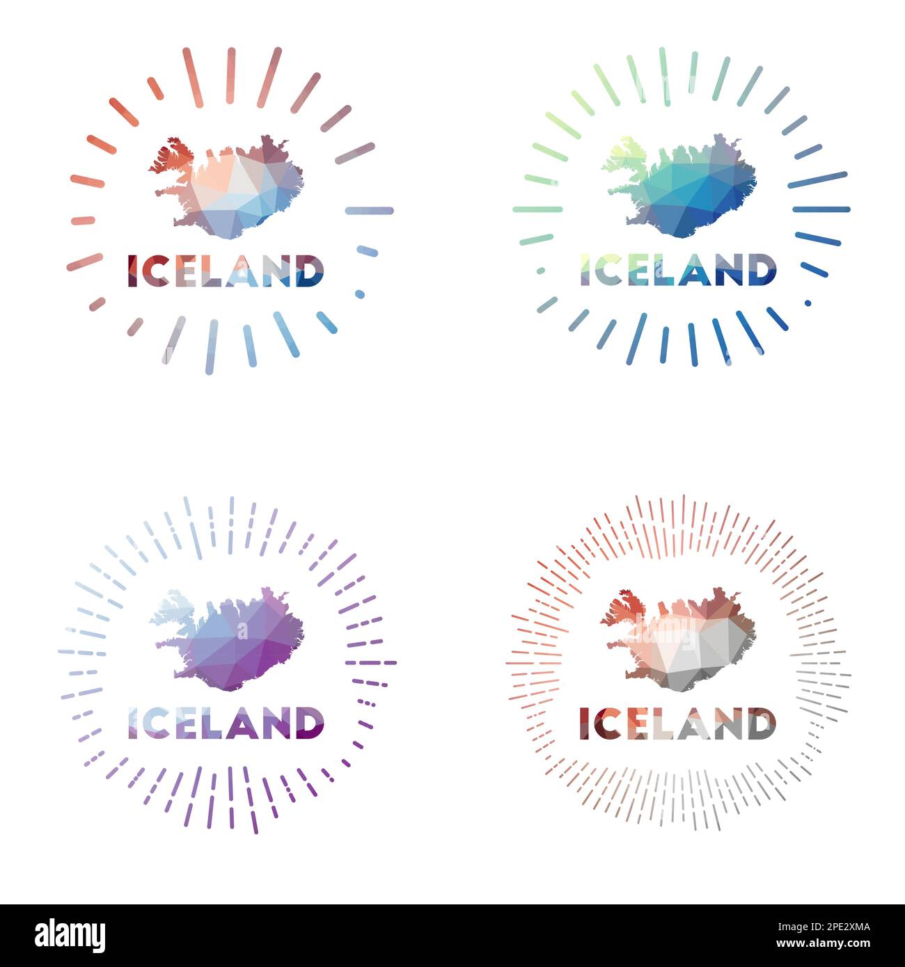 Iceland low poly sunburst set. Logo of country in geometric polygonal ...