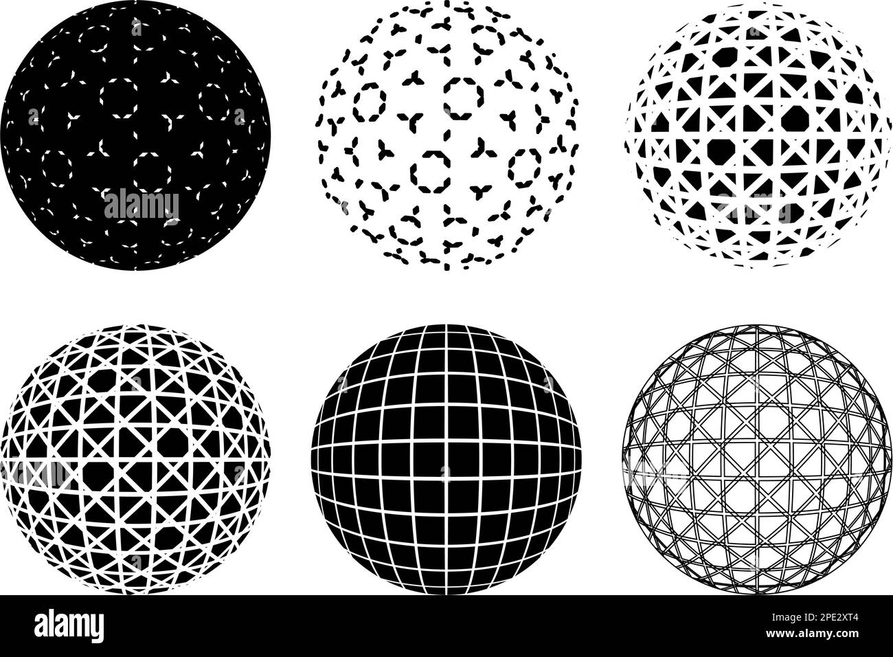 Set Of Abstract Decorative Spheres With Geometric Pattern Isolated 3d Style Dashed Abstract