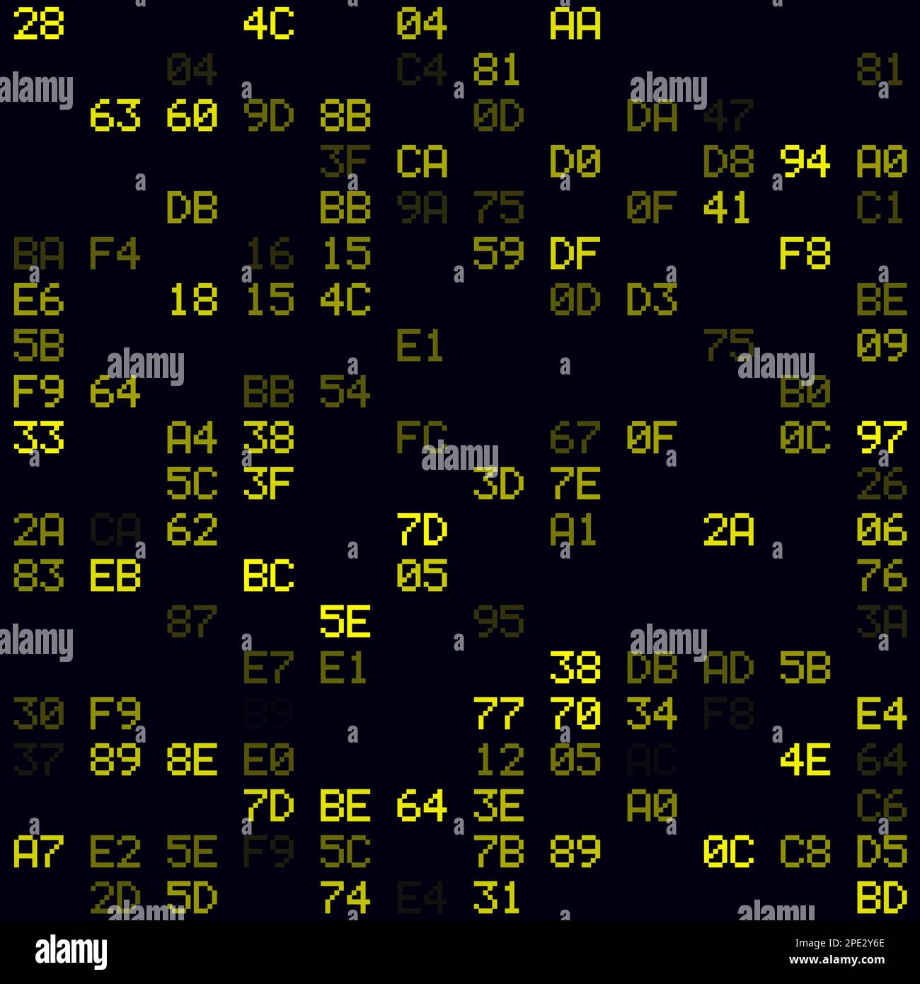 Futuristic tech background. Yellow sparse hexadecimal pairs background ...