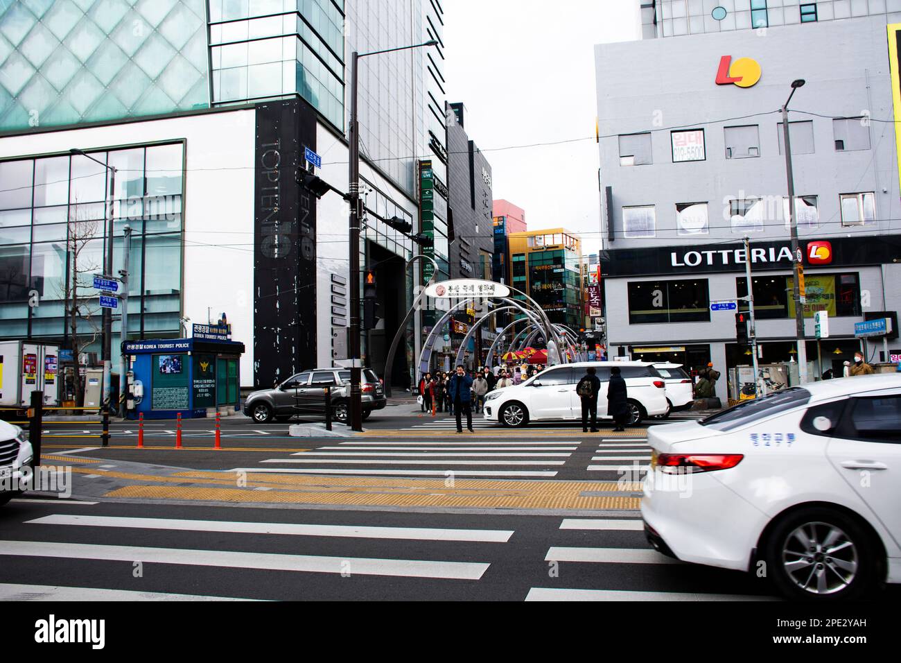 Landscape cityscape Nampodong city with korean people and foreign ...