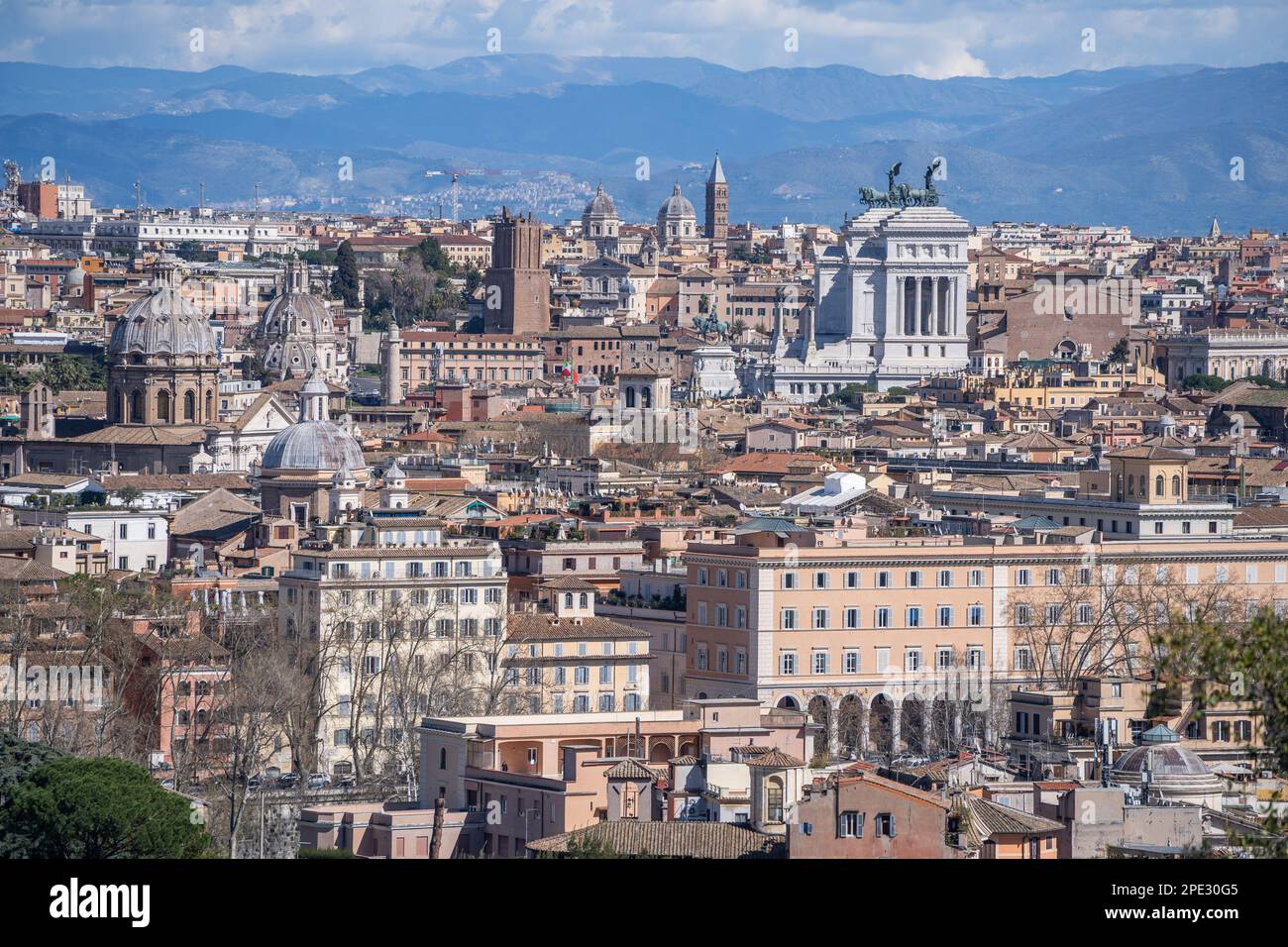 Panoramic view of the city of Rome with famous landmarks, Italy Stock ...