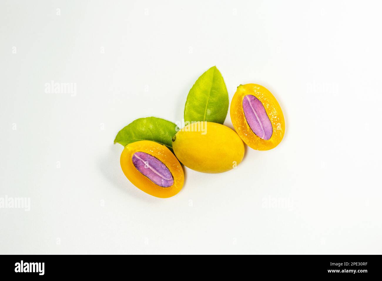 Top view of Bouea macrophylla isolated on white background. gandaria ...