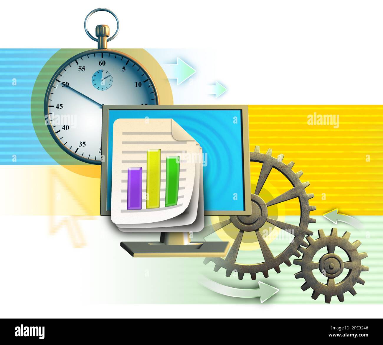 Chronograph, monitor and gear composition, simbolizing workflow ...