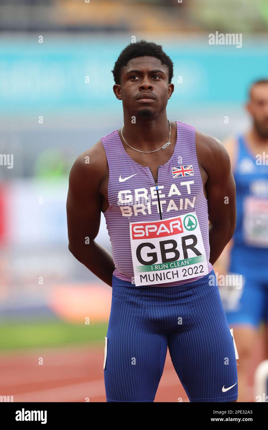 Jeremiah AZU waiting for the start of the 4 *100m heats at the European Athletics Championship ...