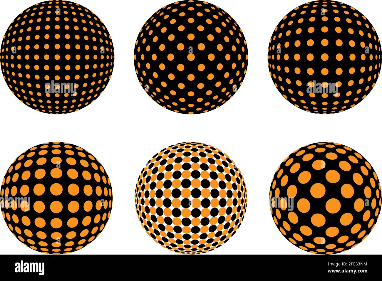 Set of Decorative Dotted spheres isolated. 3D style Abstract balls with ...
