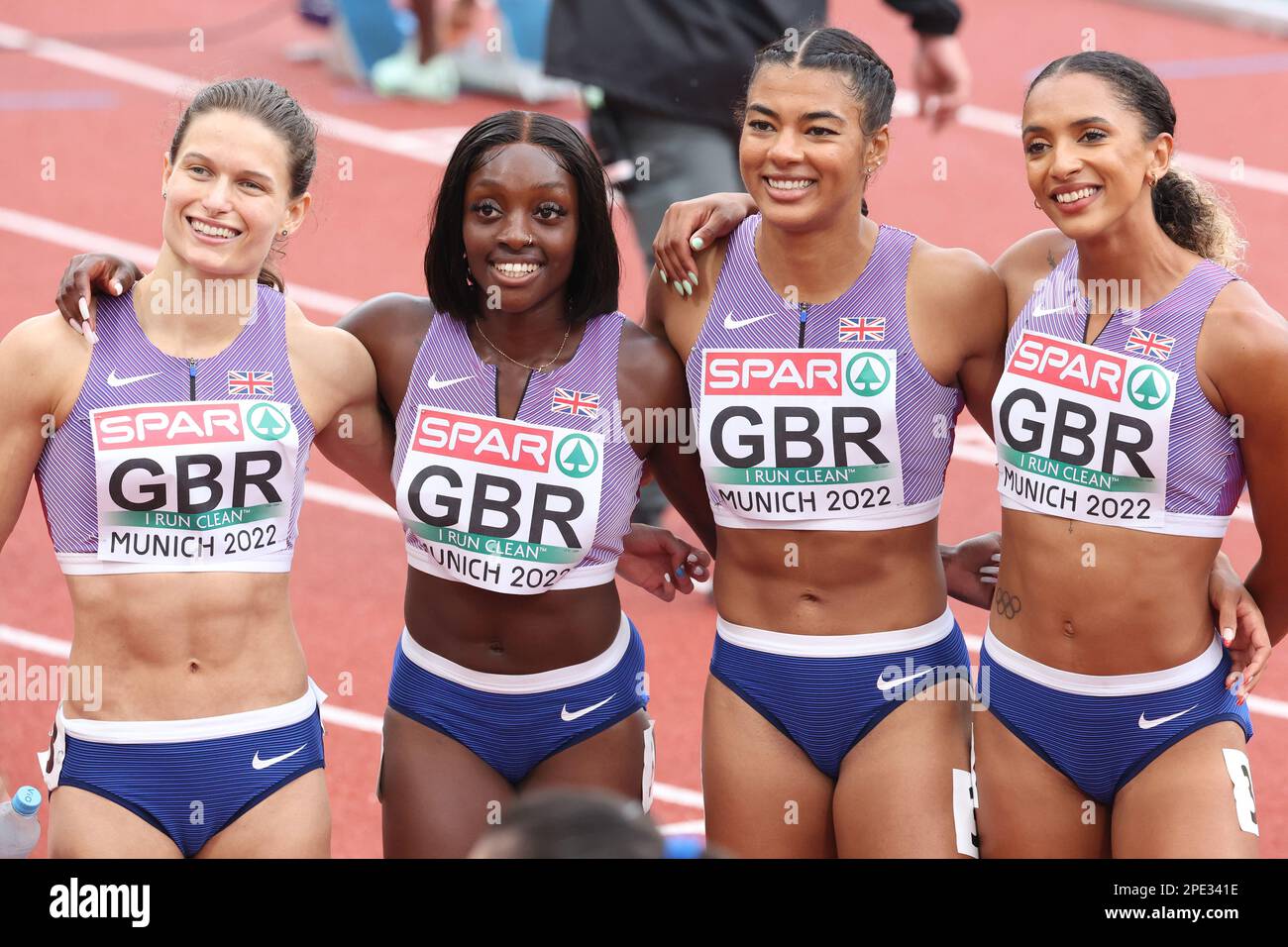 The GB Team (Zoey CLARK, Ama PIPI, Nicole YEARGIN & Laviai NIELSEN) after the 4*400m Heats at ...