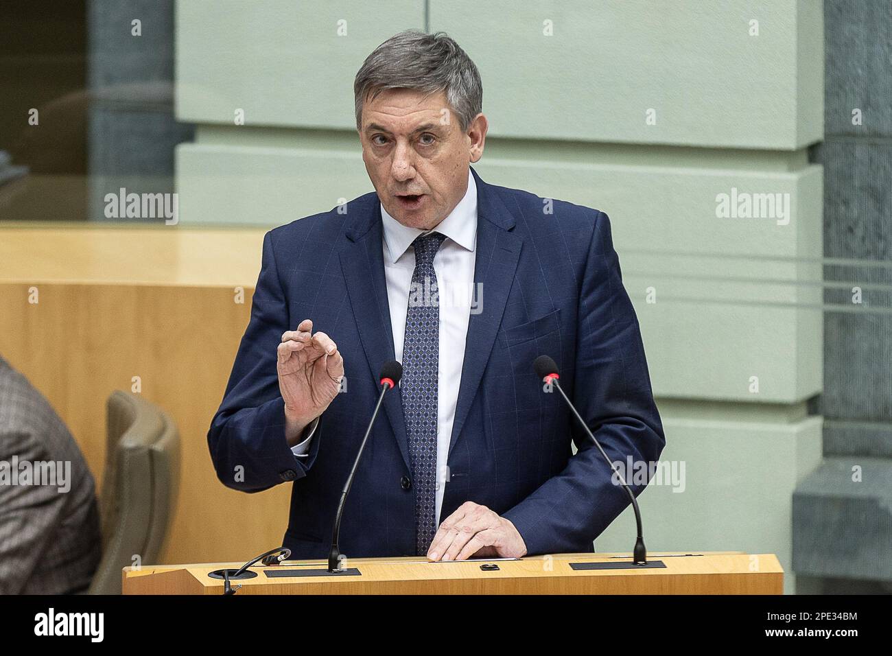 Flemish Minister President Jan Jambon pictured during a plenary session of the Flemish ...