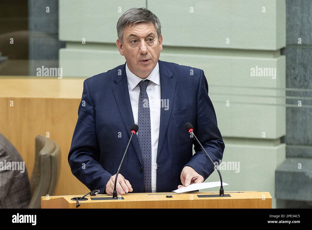 Flemish Minister President Jan Jambon pictured during a plenary session of the Flemish ...