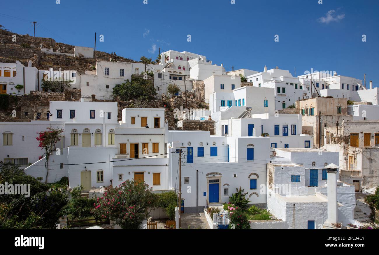Cyclades, Greece. Tinos Greek island, Pyrgos village white color ...