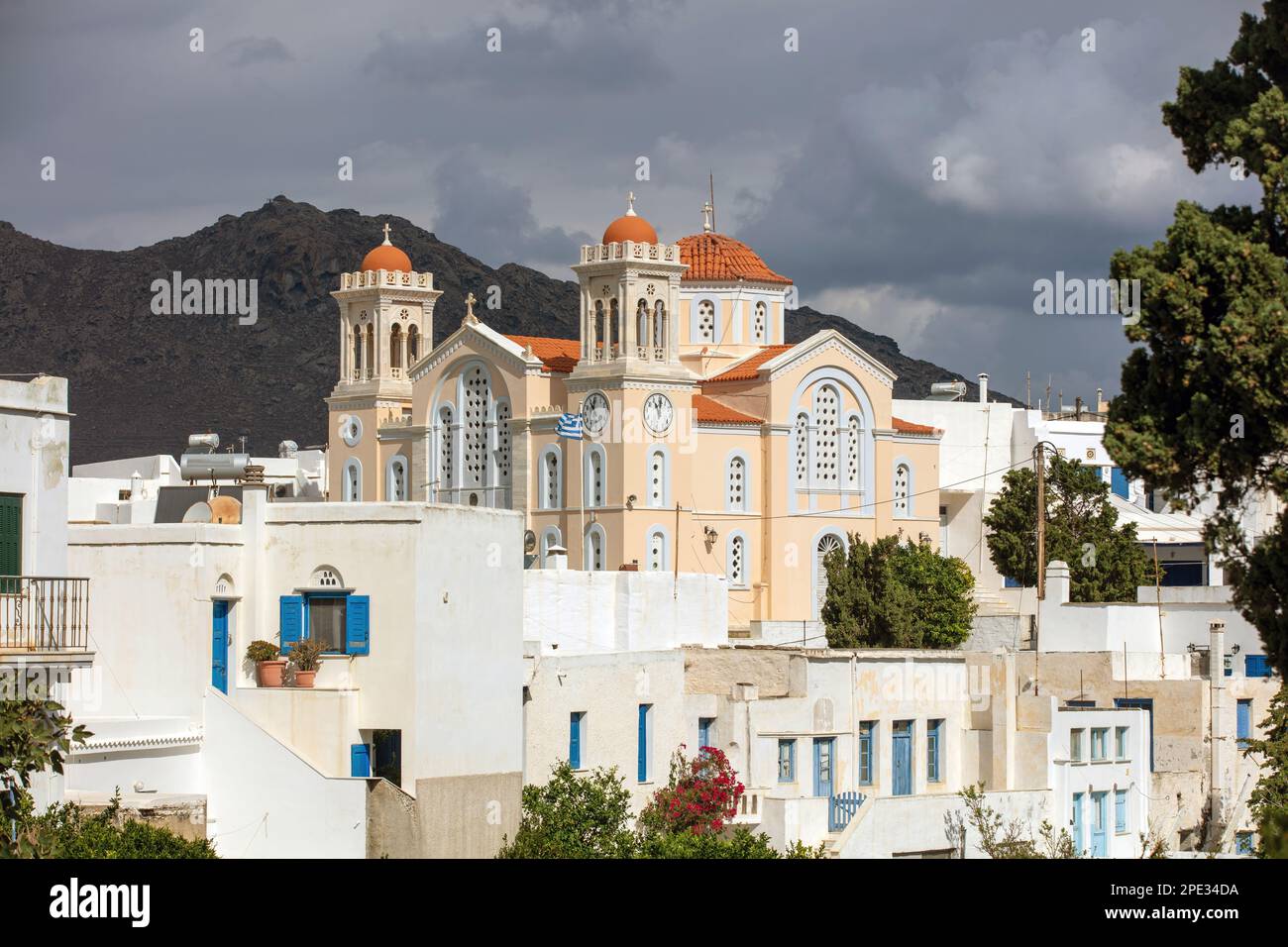 Cyclades, Greece. Tinos Greek island, Pyrgos village Agios Nikolaos ...