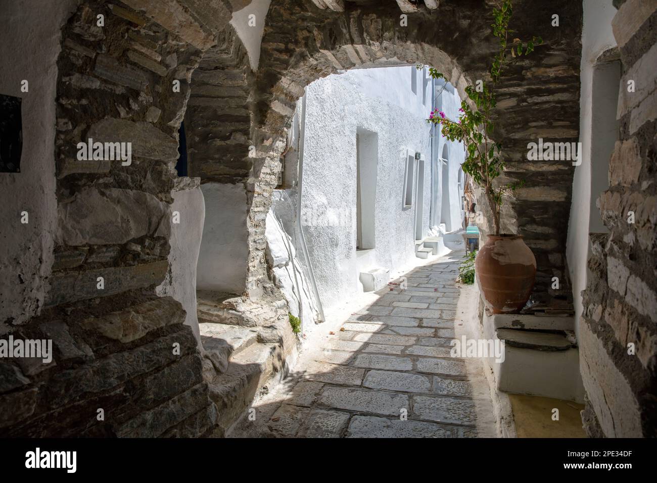 Tinos island Greece. Cycladic architecture at Kardiani village, arched ...