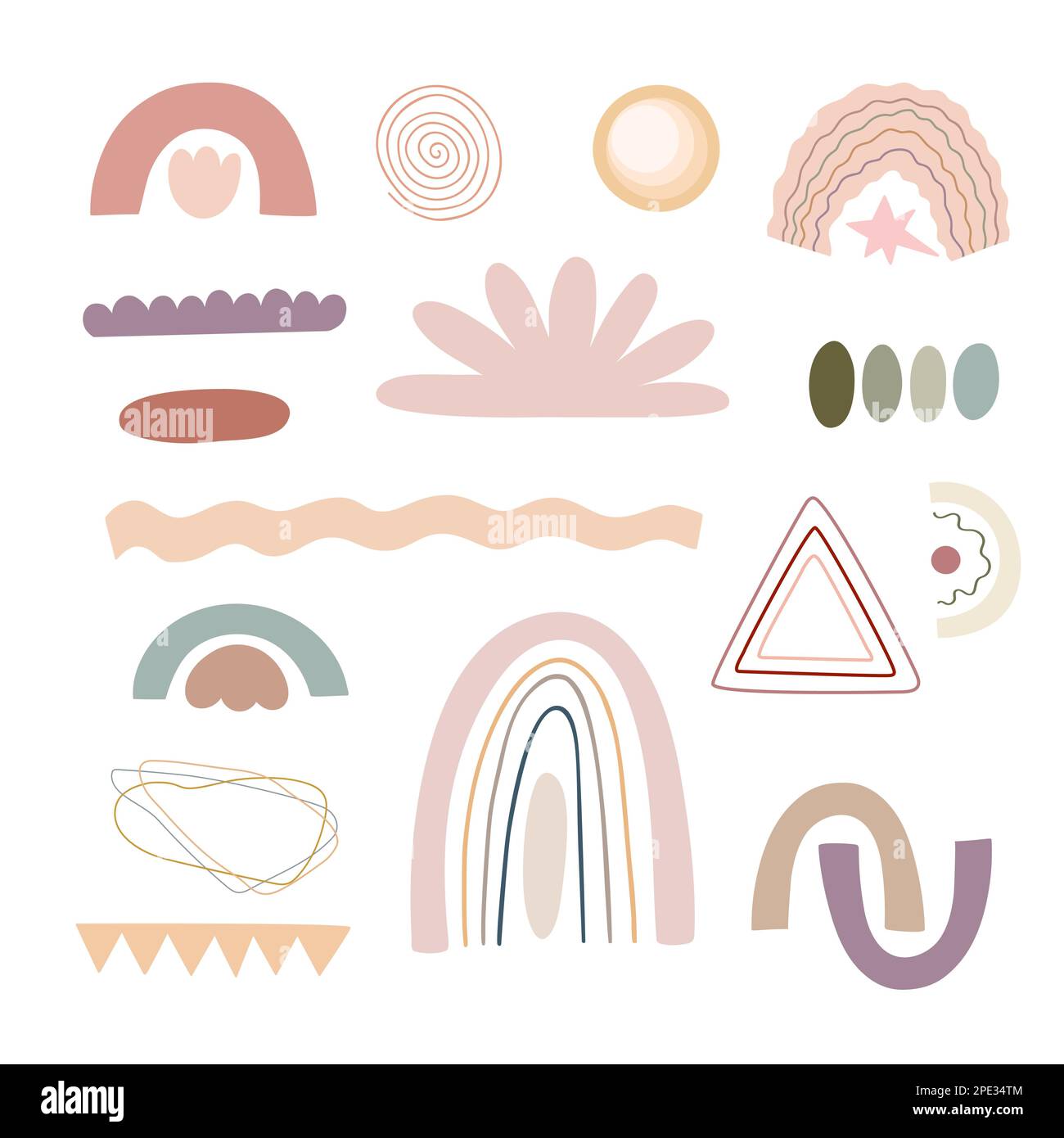 Boho style abstract shapes set, simple hand drawn art objects vector ...