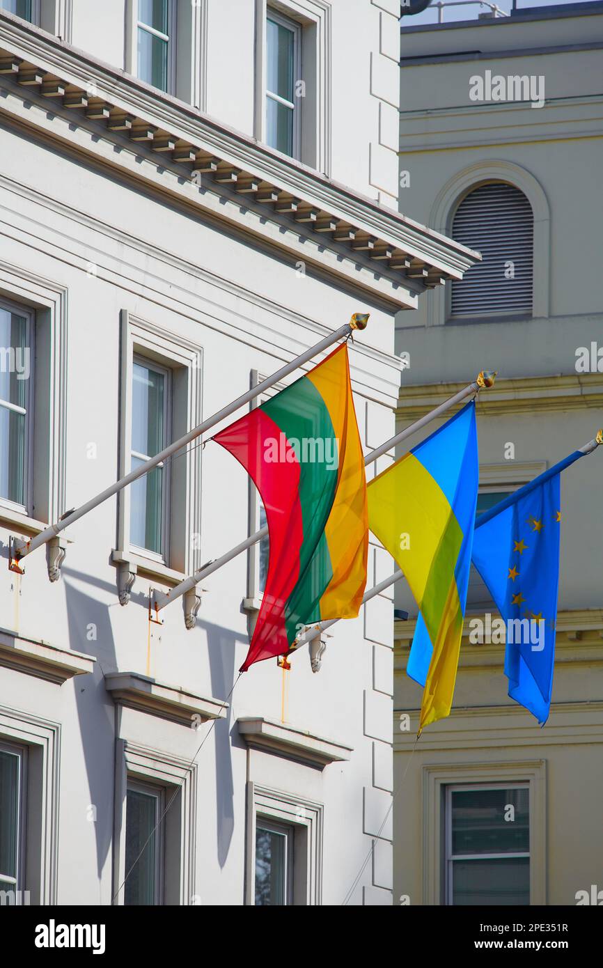 Flags outside the embassy of Lithuania, Pimlico, London, England Stock ...