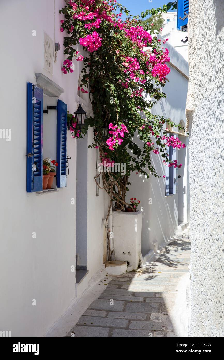 Tinos island Greece. Cycladic architecture in white and blue at ...